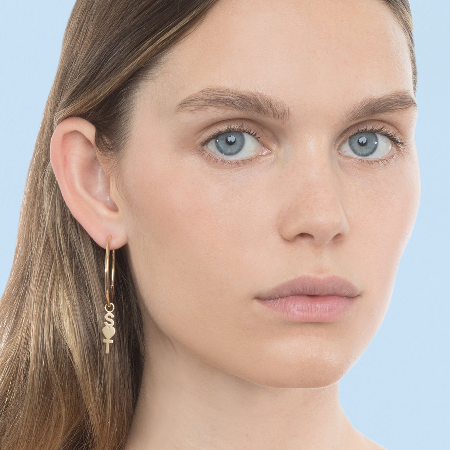 Custom Letter And Symbol Hoop Earring Charm - 14k Yellow Gold – The ...