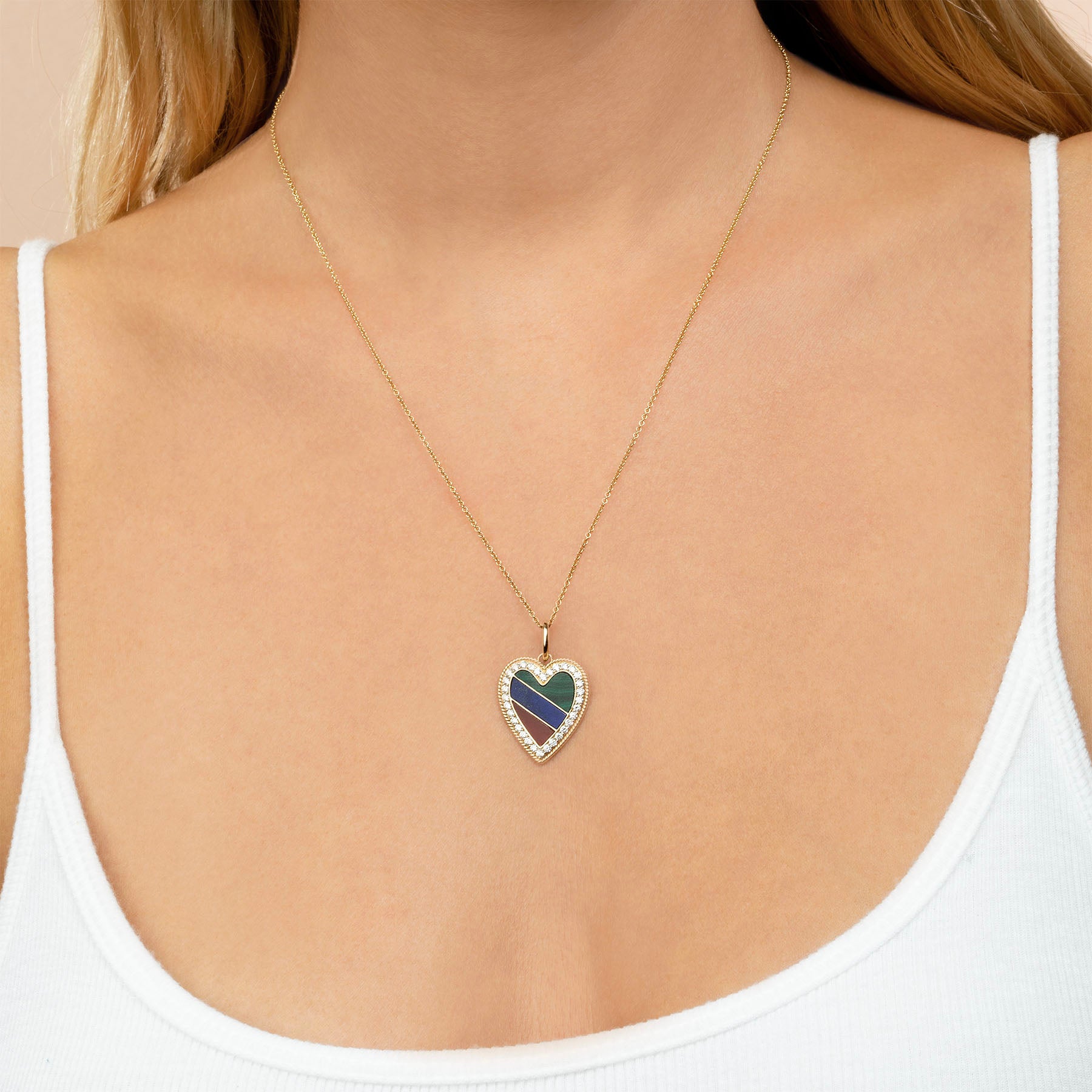 Heart Pendant - White Diamond and Tri Color / 14k Yellow Gold – The ...