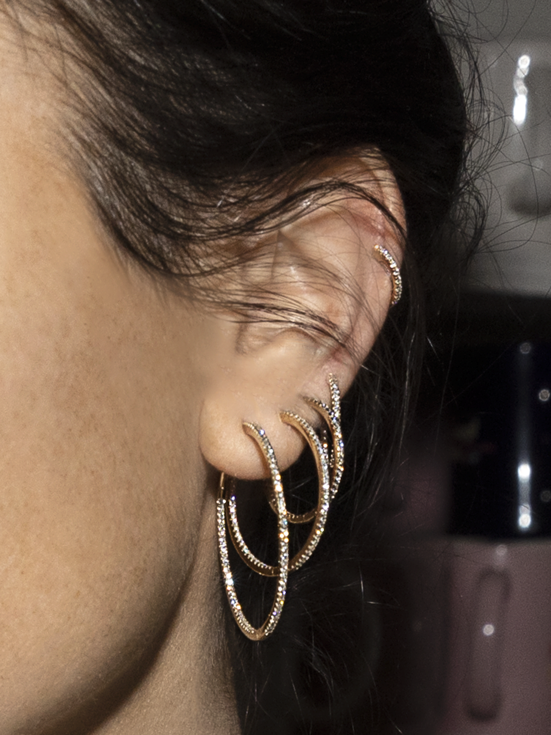 Double Extra large Inside Out Hoop - White Diamond / 14k Yellow Gold ...